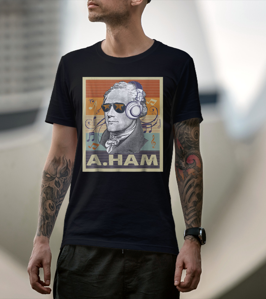 A. Ham Hamilton Headphones Music Notes Retro Vibe T-Shirt