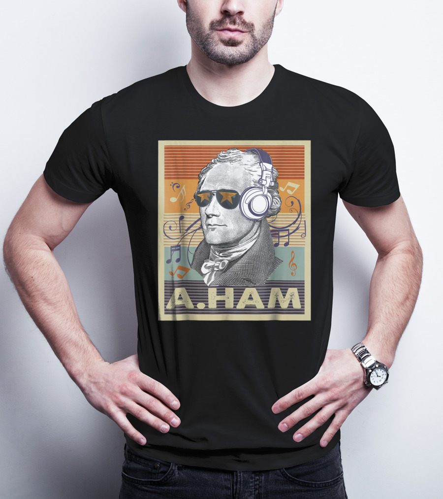 A. Ham Hamilton Headphones Music Notes Retro Vibe T-Shirt