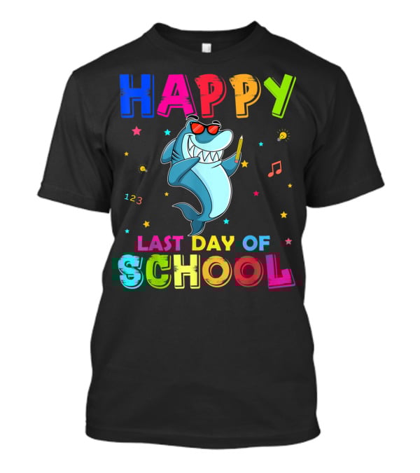 Happy Last Day Of School Dabbing Shark 123 Music Notes T-Shirt
