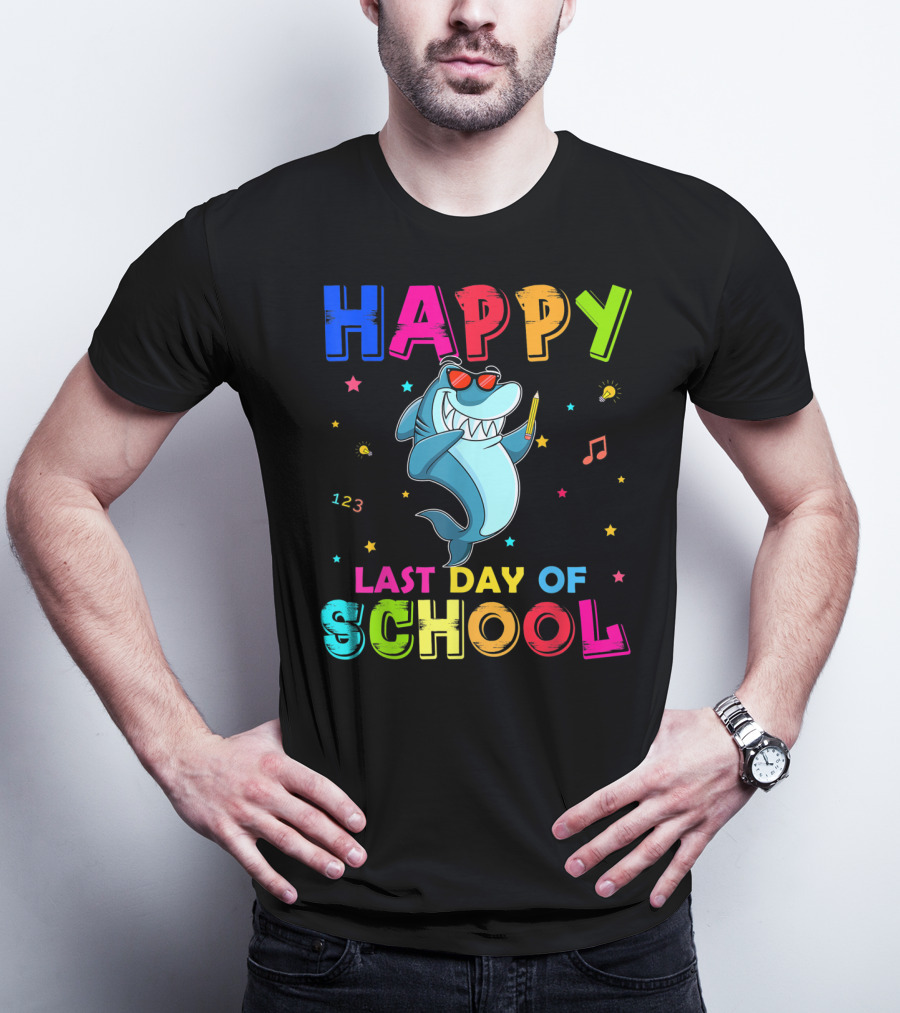 Happy Last Day Of School Dabbing Shark 123 Music Notes T-Shirt