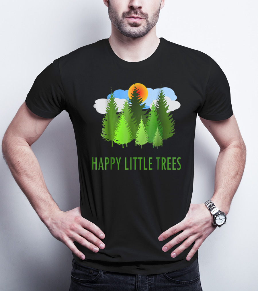 Happy Little Trees Bob Style Forest Sun And Clouds T-Shirt