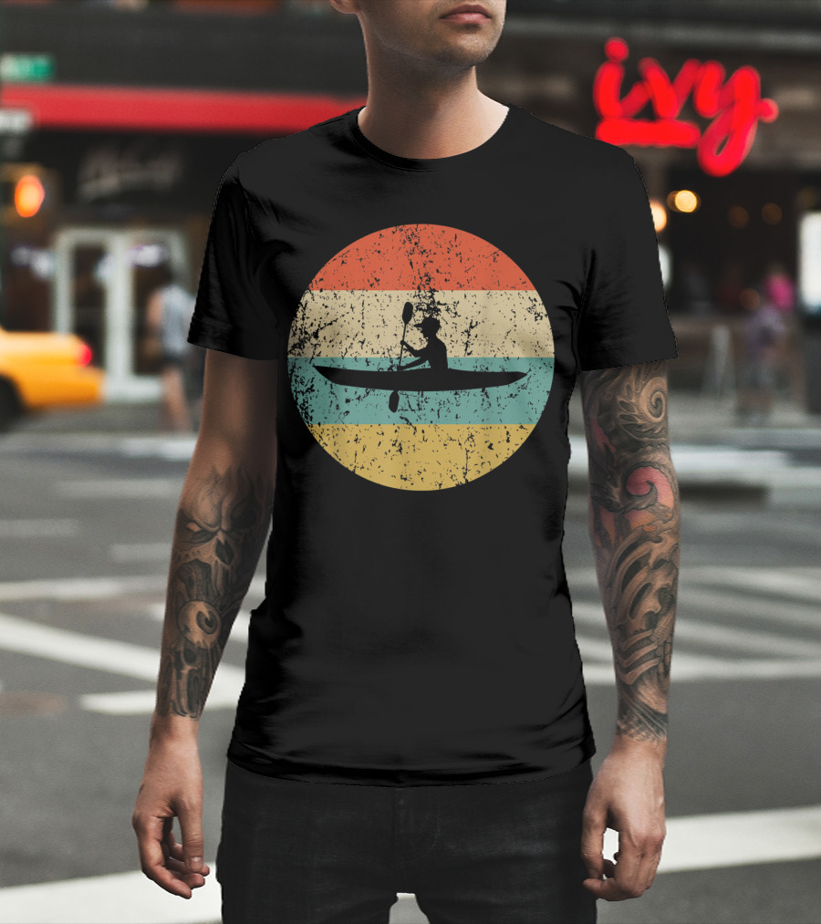 Kayaking Vintage Kayak Retro Silhouette Paddle Adventure T-Shirt