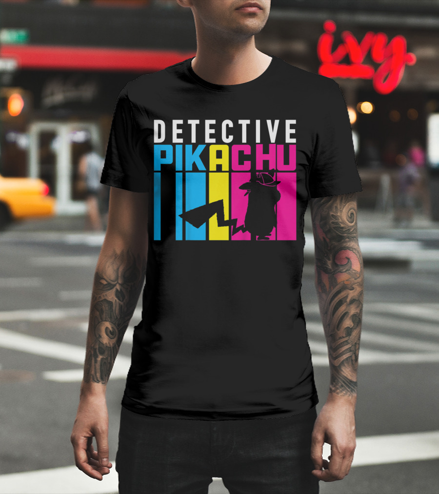 Detective Pikachu Silhouette Color Blocks Kids Pikachu T-Shirt