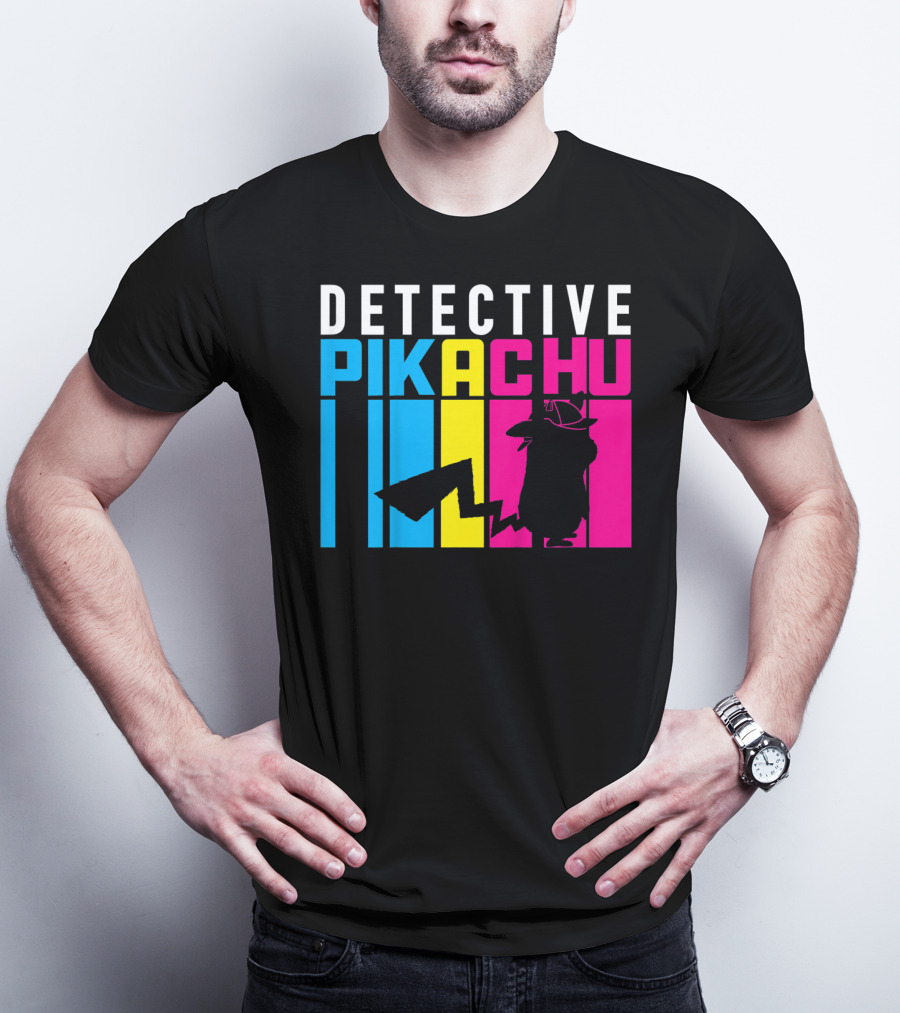 Detective Pikachu Silhouette Color Blocks Kids Pikachu T-Shirt