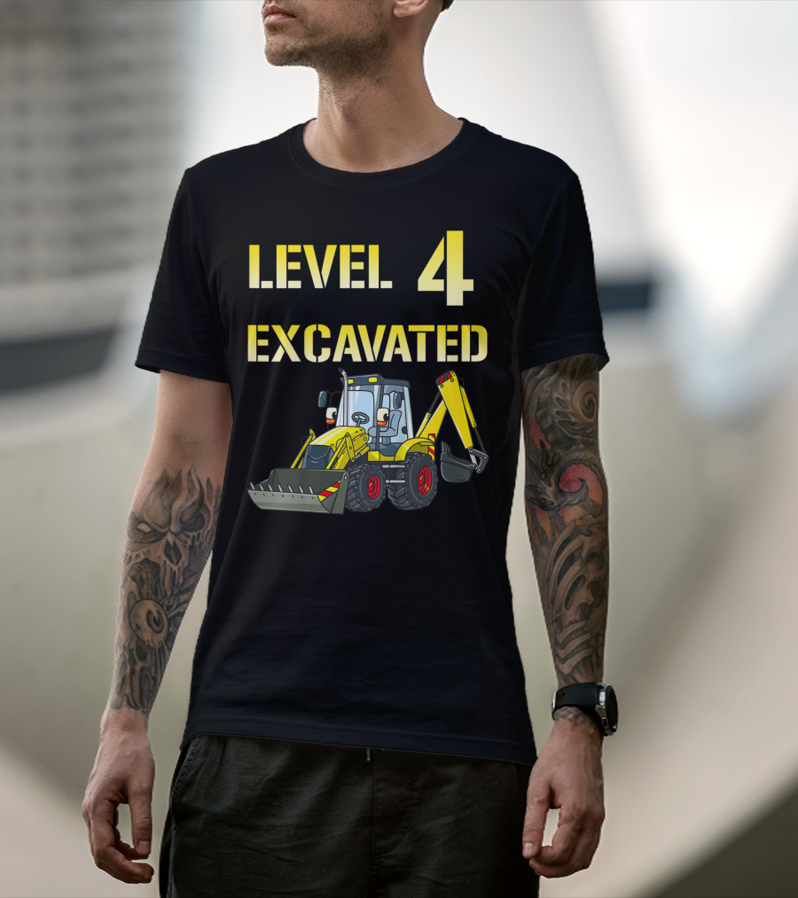 Level 4 Excavated Kids Excavator Birthday 4 Year Old Bday Boy T-Shirt