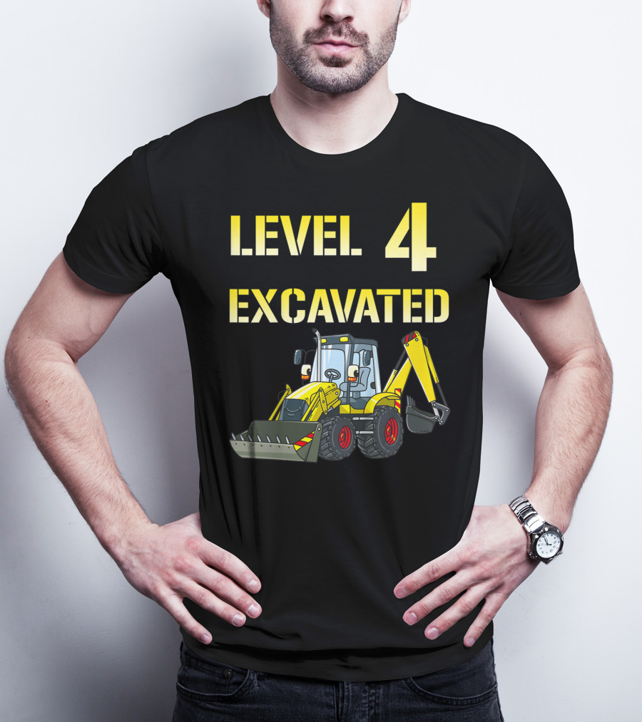 Level 4 Excavated Kids Excavator Birthday 4 Year Old Bday Boy T-Shirt