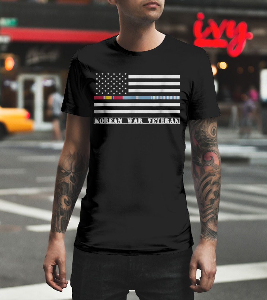Korean War Veteran Thin Line American Flag T-Shirt
