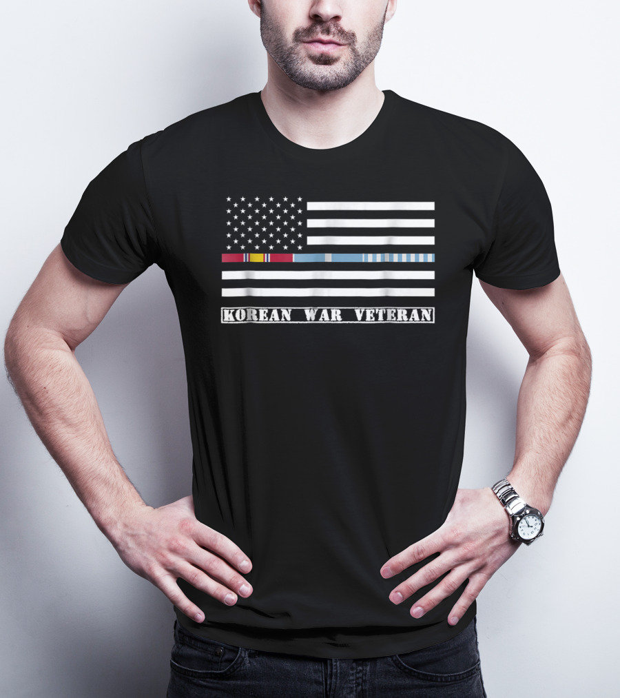 Korean War Veteran Thin Line American Flag T-Shirt