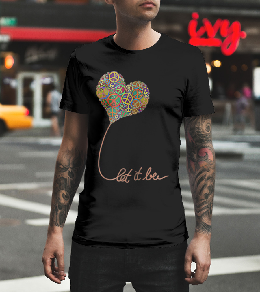 Let It Be Peace Symbol Heart Flowers T-Shirt