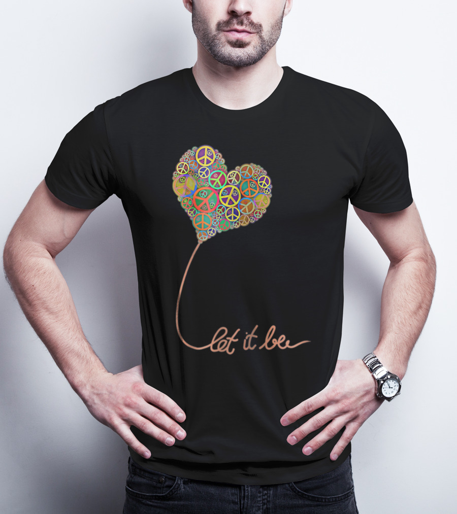 Let It Be Peace Symbol Heart Flowers T-Shirt