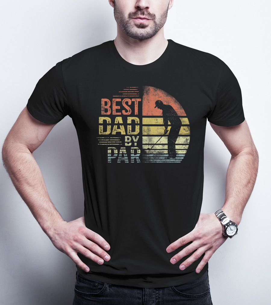 Father's Day Best Dad By Par Golf Silhouette Retro Stripe T-Shirt