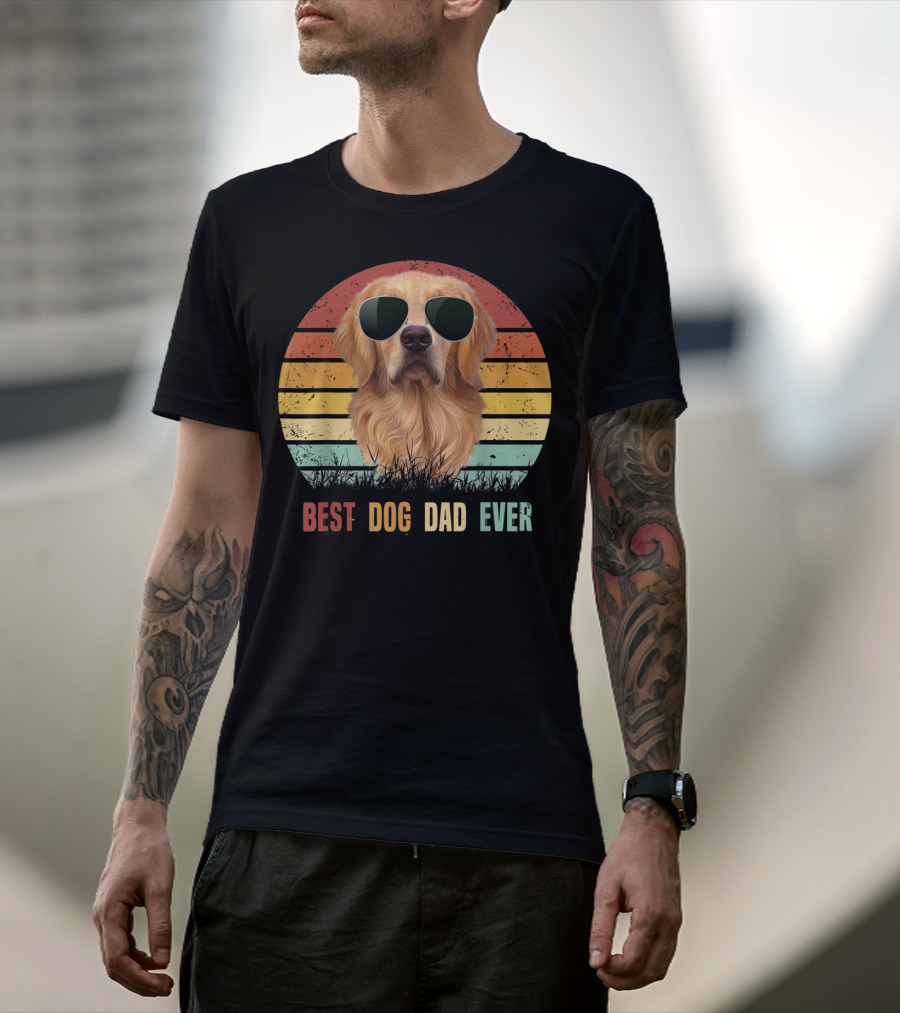 Best Dog Dad Ever Golden Retriever Vintage Sunglasses T-Shirt