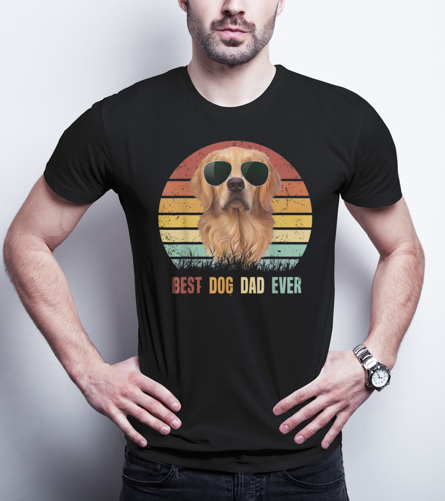 Best Dog Dad Ever Golden Retriever Vintage Sunglasses T-Shirt