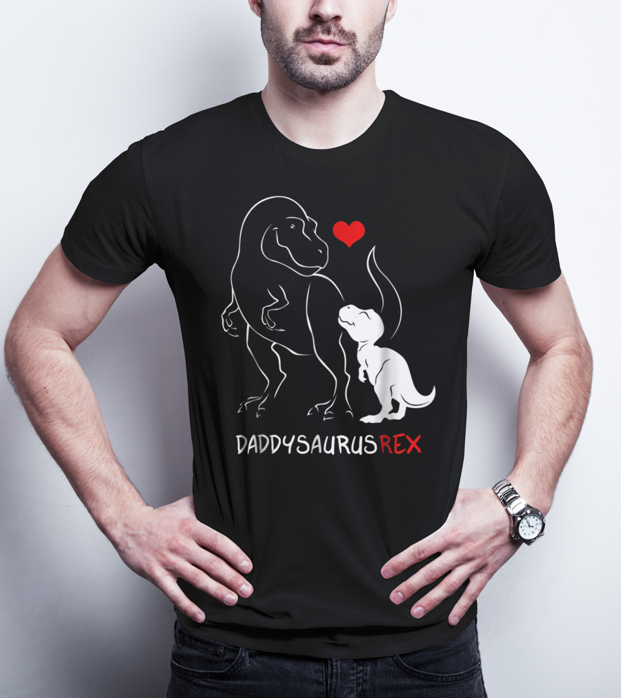 Daddysaurus Rex Dinosaur Heart Mens Daddy Saurus T-Shirt