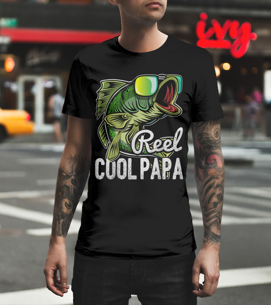 Mens Reel Cool Papa Fishing Sunglasses Father's T-Shirt