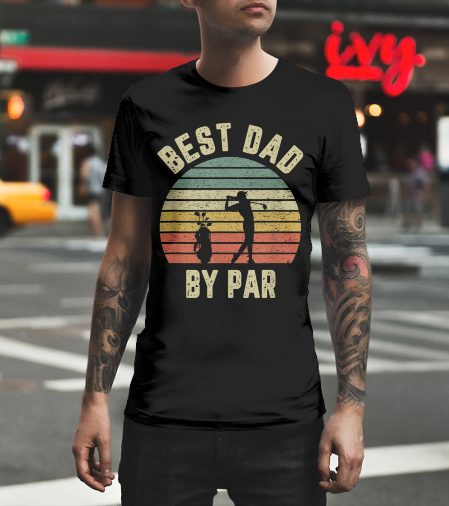 Vintage Mens Best Dad By Par Father's Day Golf Retro Sun T-Shirt