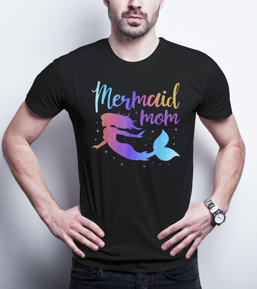 Mermaid Mom Rainbow Silhouette Birthday Party Matching T-Shirt