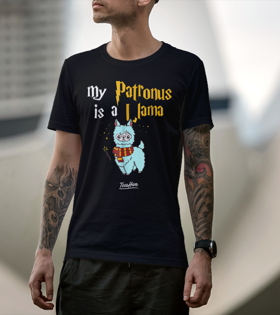 My Patronus Is A Llama Funny Llama Lover Magic Wand Scarf TeesHive T-Shirt