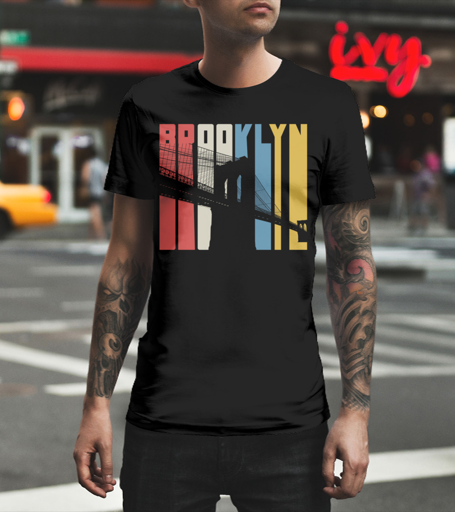 Brooklyn Bridge New York City Red Blue Yellow T-Shirt