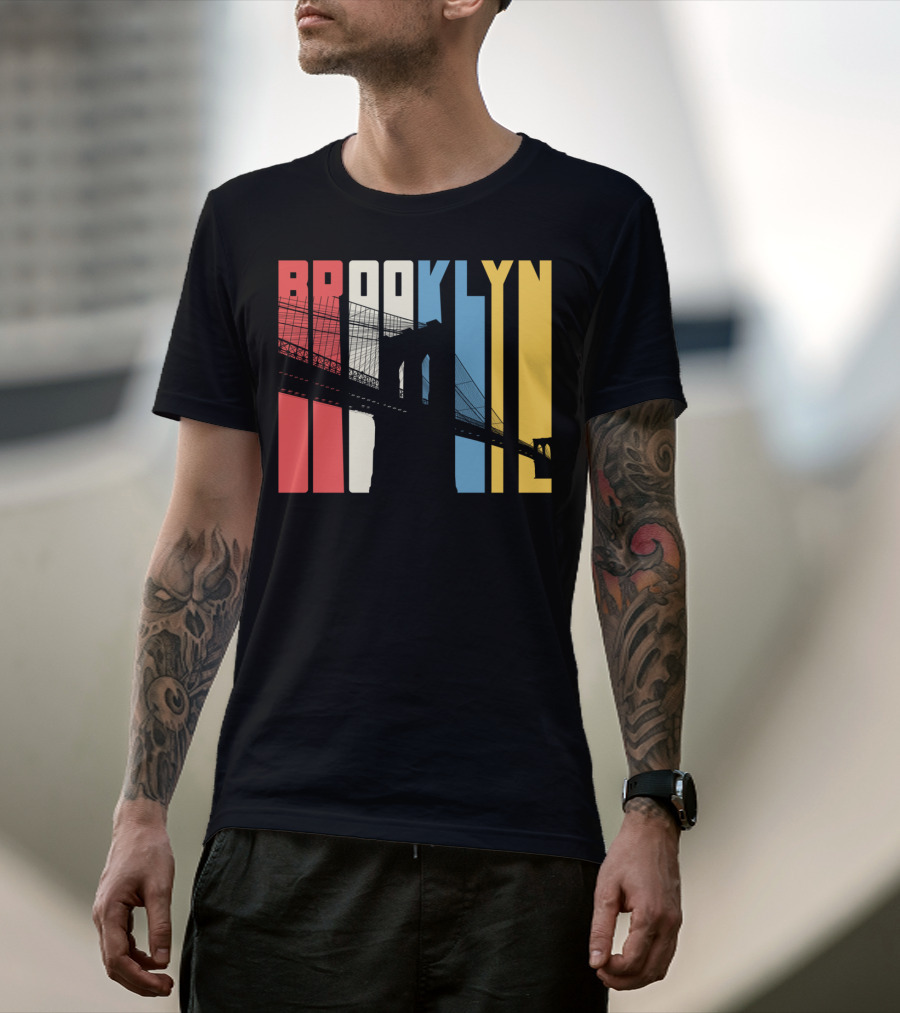 Brooklyn Bridge New York City Red Blue Yellow T-Shirt