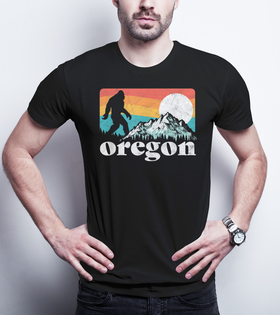 Bigfoot Oregon Mountains Retro Sunset T-Shirt