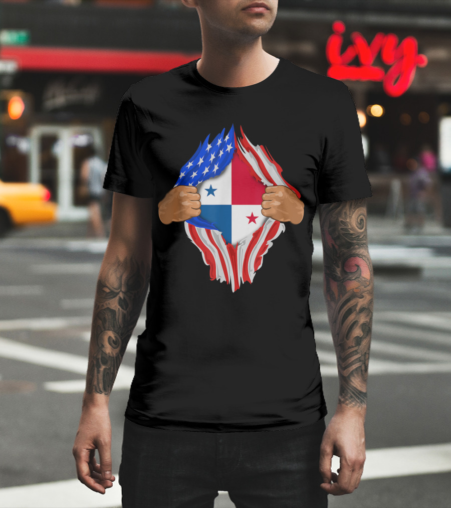 Panamanian Blood Inside Me American Flag Panama Flag Tear T-Shirt