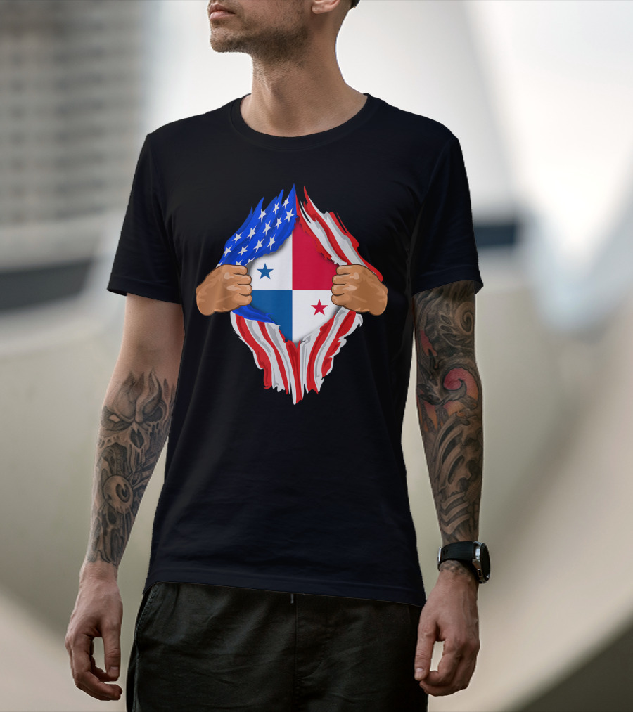 Panamanian Blood Inside Me American Flag Panama Flag Tear T-Shirt