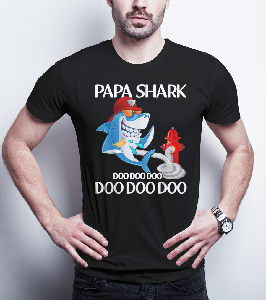 Papa Shark Doo Doo Doo Firefighter Father's Day Fun T-Shirt