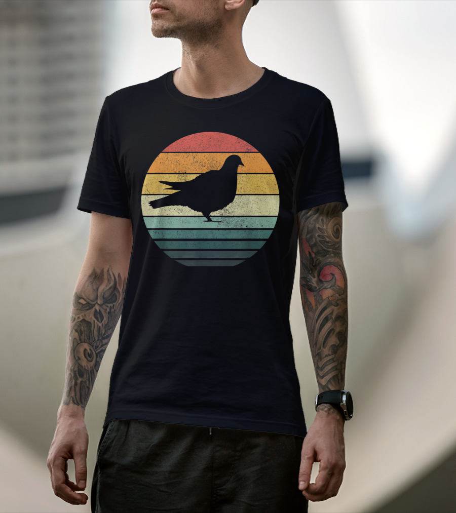Pigeon Silhouette Vintage 70s Sunset Animal Natur Retro T-Shirt