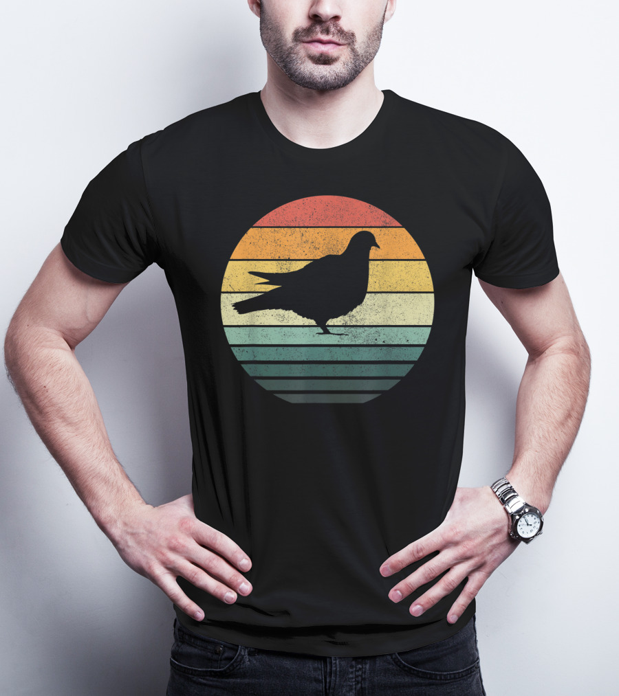 Pigeon Silhouette Vintage 70s Sunset Animal Natur Retro T-Shirt