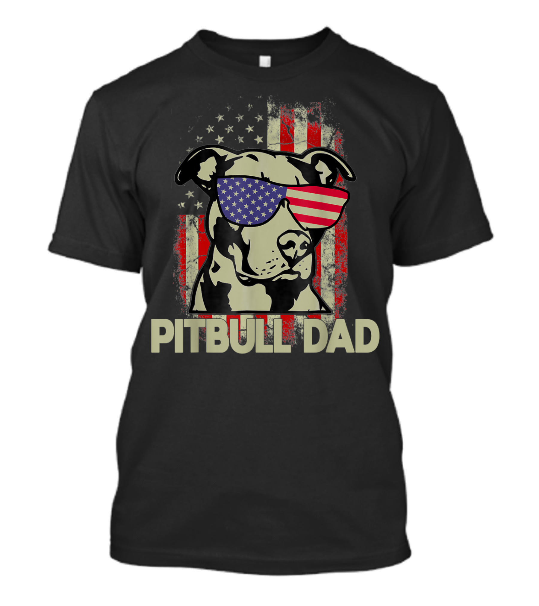 Pitbull Dad USA Flag Sunglasses American Fourth Of July T-Shirt