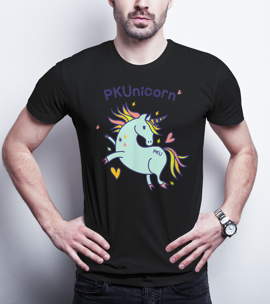 PKUnicorn PKU Awareness Cute Unicorn With Hearts And Stars T-Shirt