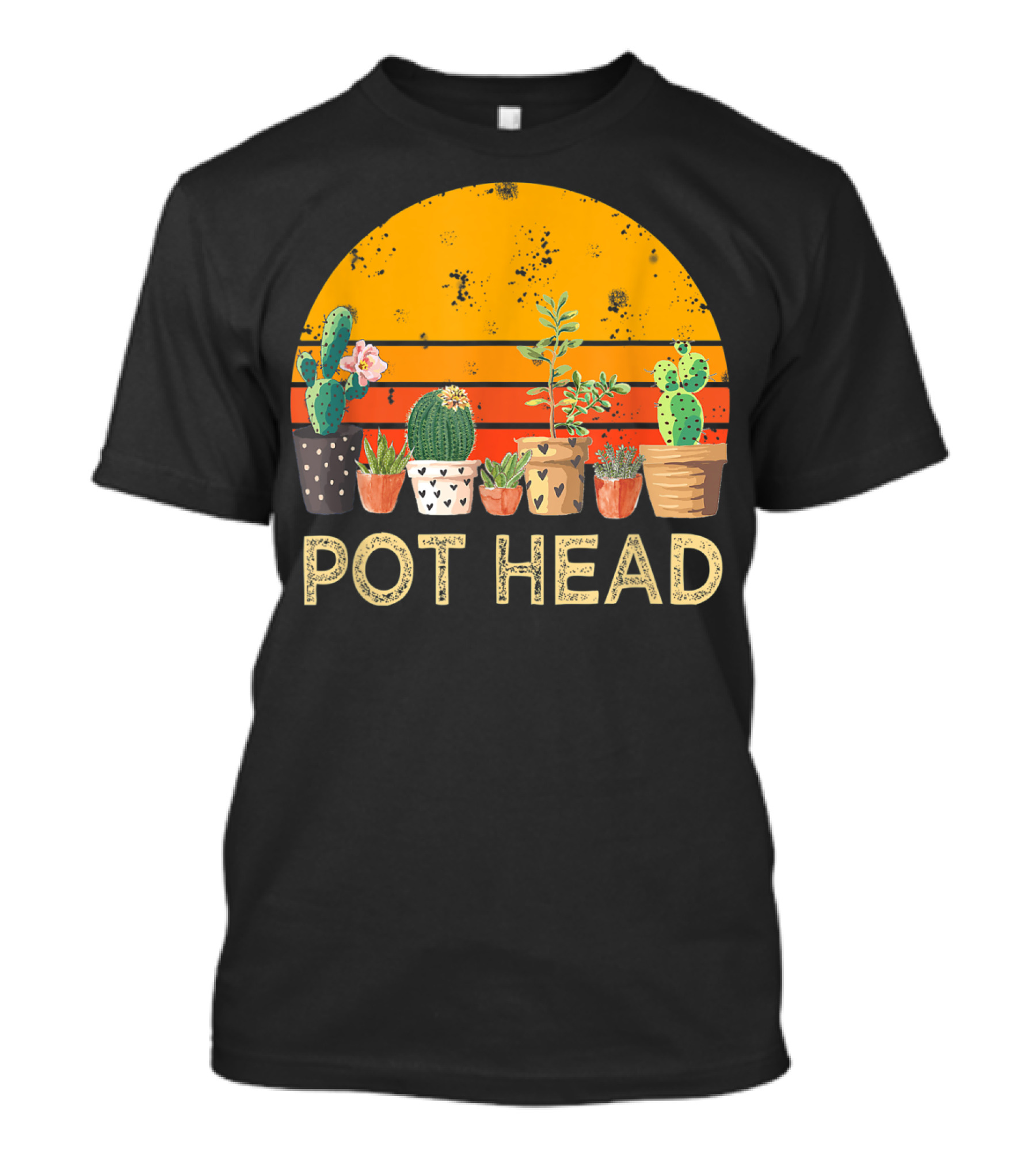 Pot Head Stone Flowers Cactus Vintage Sunset T-Shirt