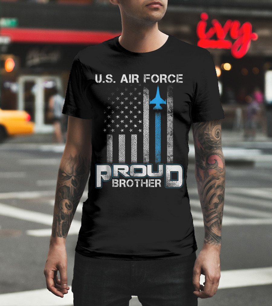 U.S. Air Force Proud Brother American Flag Blue Jet T-Shirt