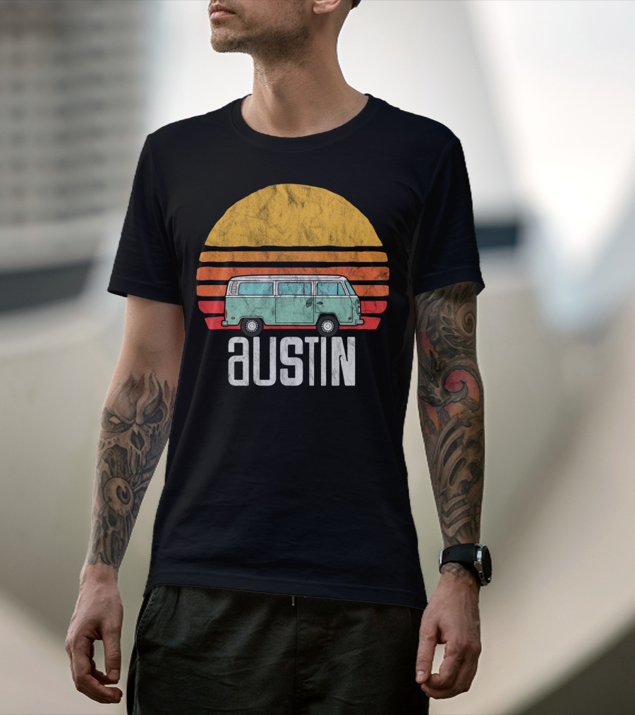 Retro Austin Texas Hippie Van Sunset Beach Bum Surfer T-Shirt
