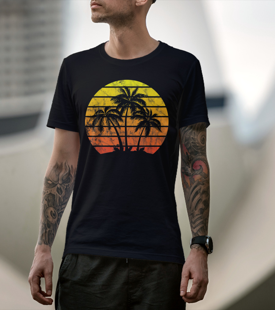 Retro Vintage Sunset Coco Palm Tree Tropica T-Shirt