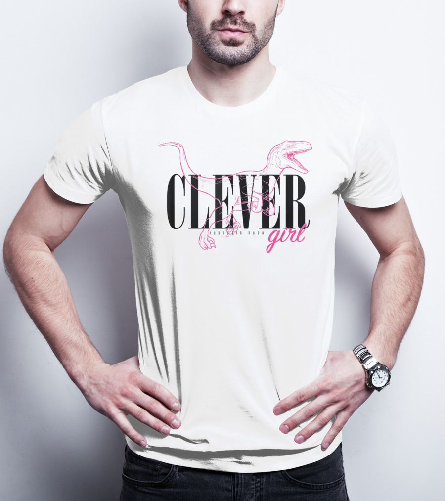 Jurassic Park Clever Girl Neon Pink Raptor Outline T-Shirt