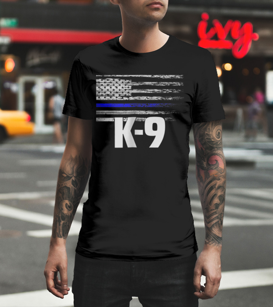 K-9 Police USA Flag Law Enforcement Officer LEO Cops T-Shirt