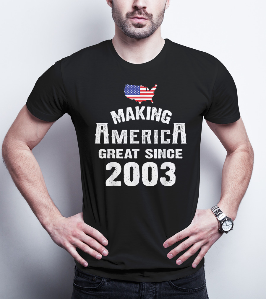 Making America Great Since 2003 16th Year Old 16 USA Flag Map T-Shirt