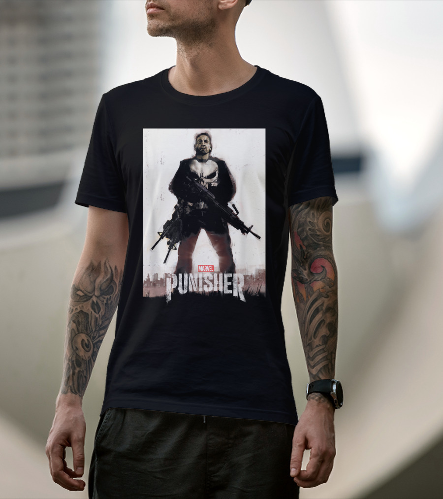 Marvel The Punisher Frank Castle One Man Army Standing With Weapons And Skull Emblem T-Shirt