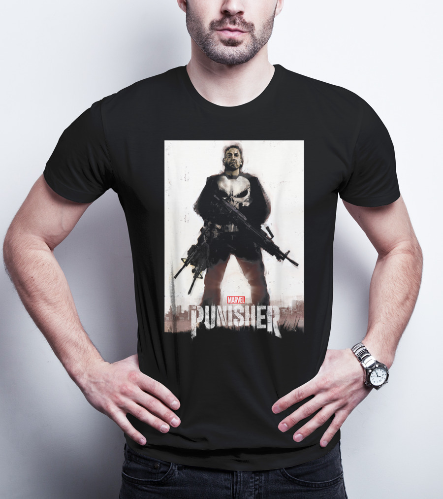 Marvel The Punisher Frank Castle One Man Army Standing With Weapons And Skull Emblem T-Shirt