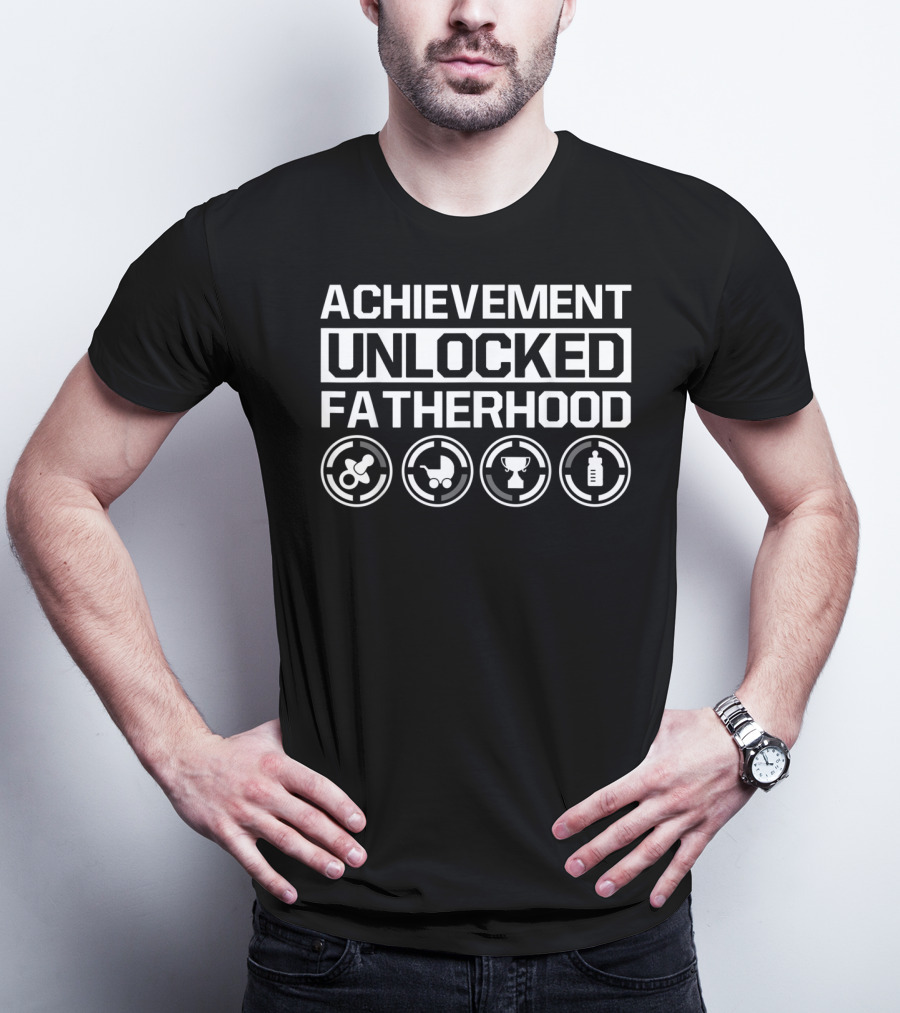 Achievement Unlocked Fatherhood Gamer Dad Icons T-Shirt