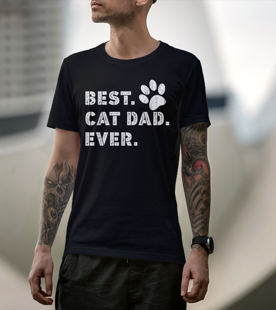 Best Cat Dad Ever Father's Day Mens Paw Prints T-Shirt