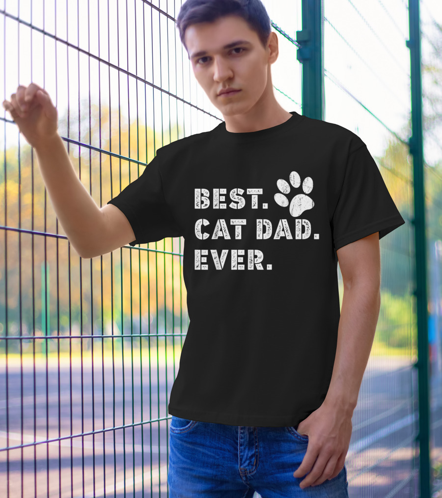 Best Cat Dad Ever Father's Day Mens Paw Prints T-Shirt
