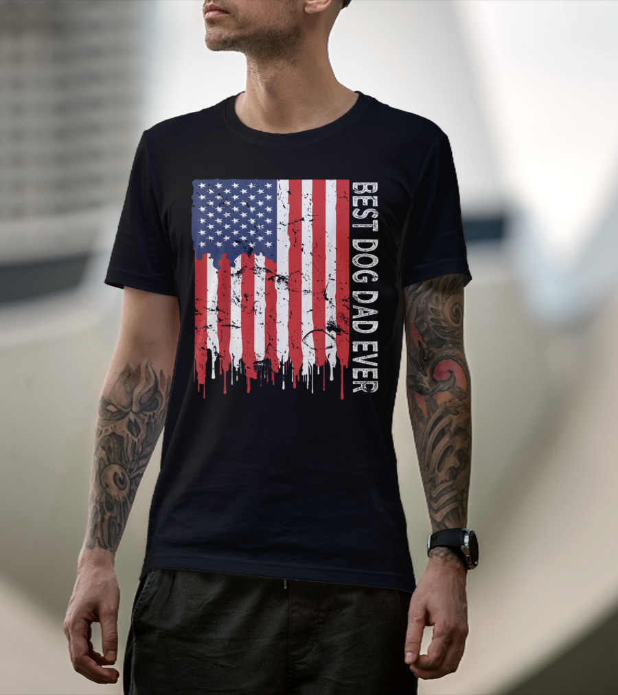 Best Dog Dad Ever American Flag Mens T-Shirt