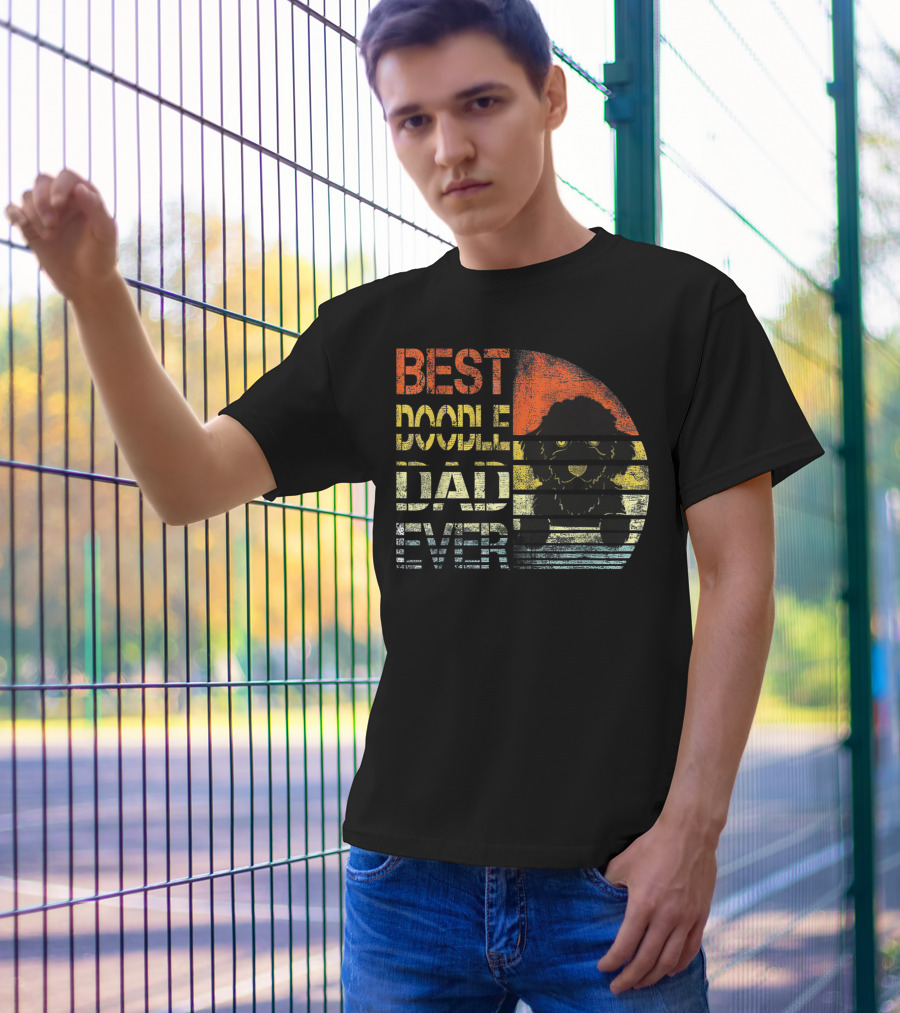 Best Doodle Dad Ever Vintage Gold Sunset Dog T-Shirt