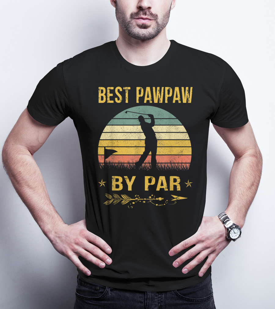 Father's Day Best Pawpaw By Par Funny Golf Silhouette Vintage Sunset T-Shirt