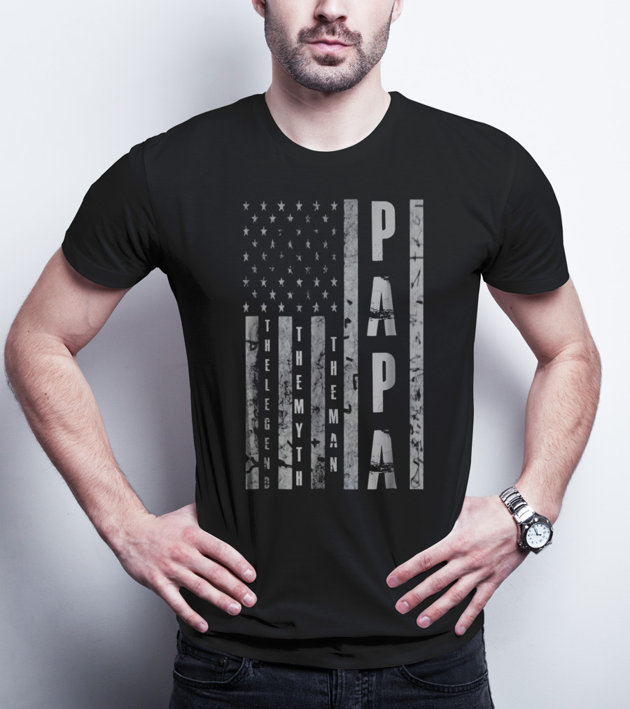 Mens Papa The Man The Myth The Legend American Flag T-Shirt