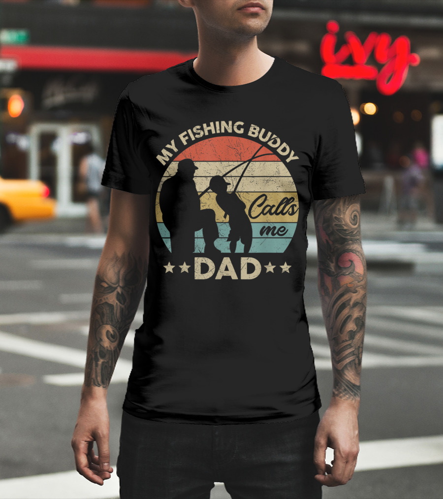 My Fishing Buddy Calls Me Dad Retro Stripes T-Shirt