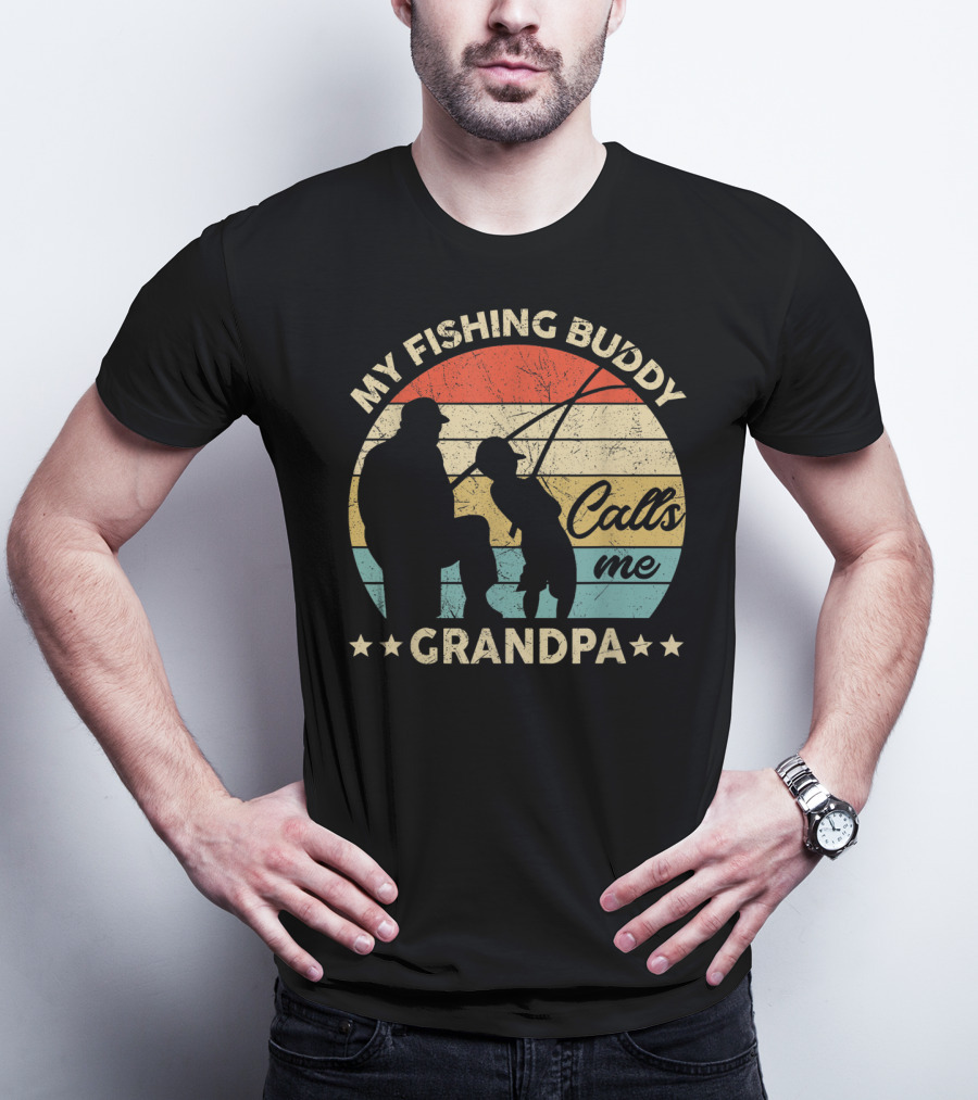 My Fishing Buddy Calls Me Grandpa Retro T-Shirt